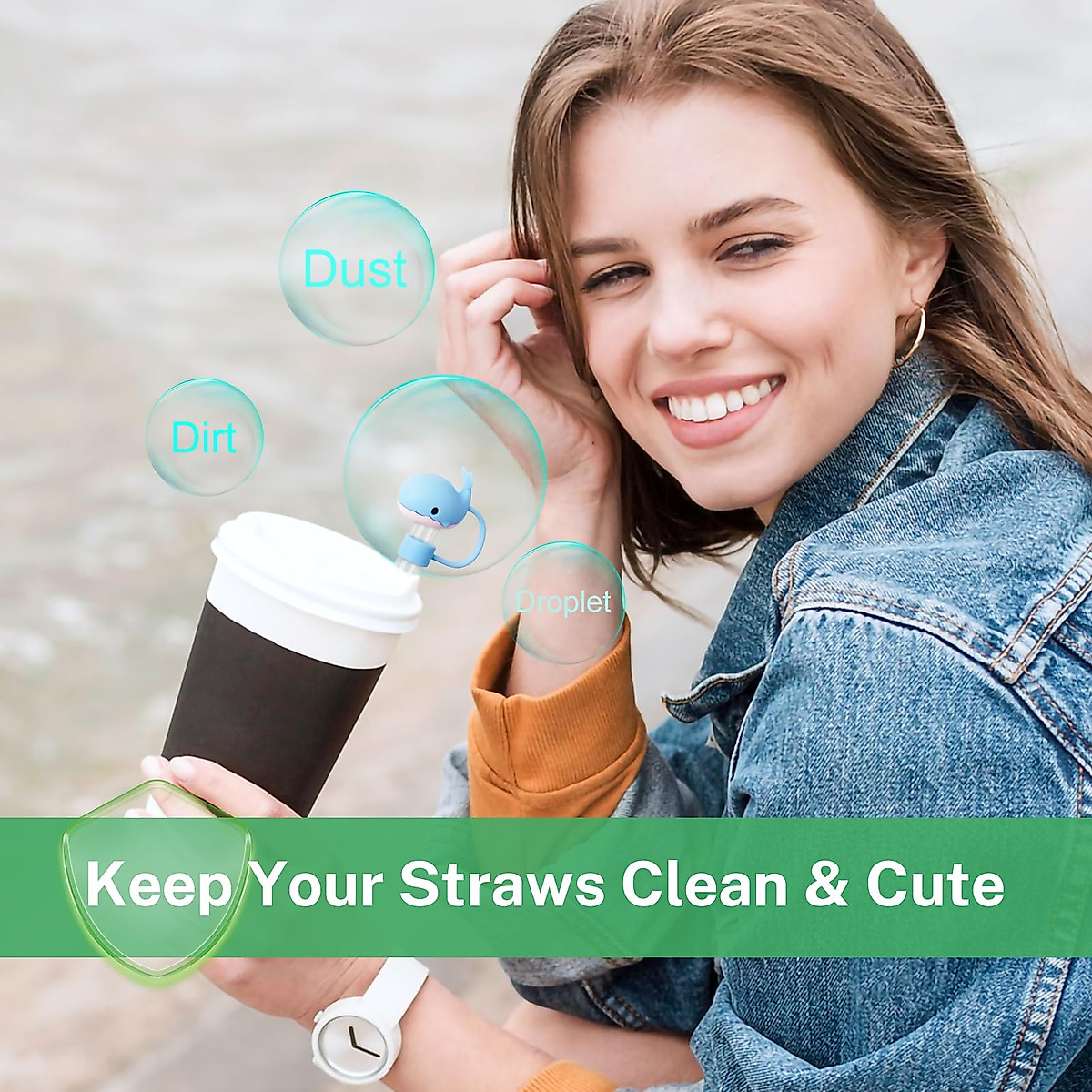 VVAYHUA 6Pcs Straw Covers Cap for Stanley Cup, Cute Animals Straw Topper Compatible with Stanley Cup & Simple Modern, Silicone Straw Tips 0.4in/10mm for Stanley Accessories