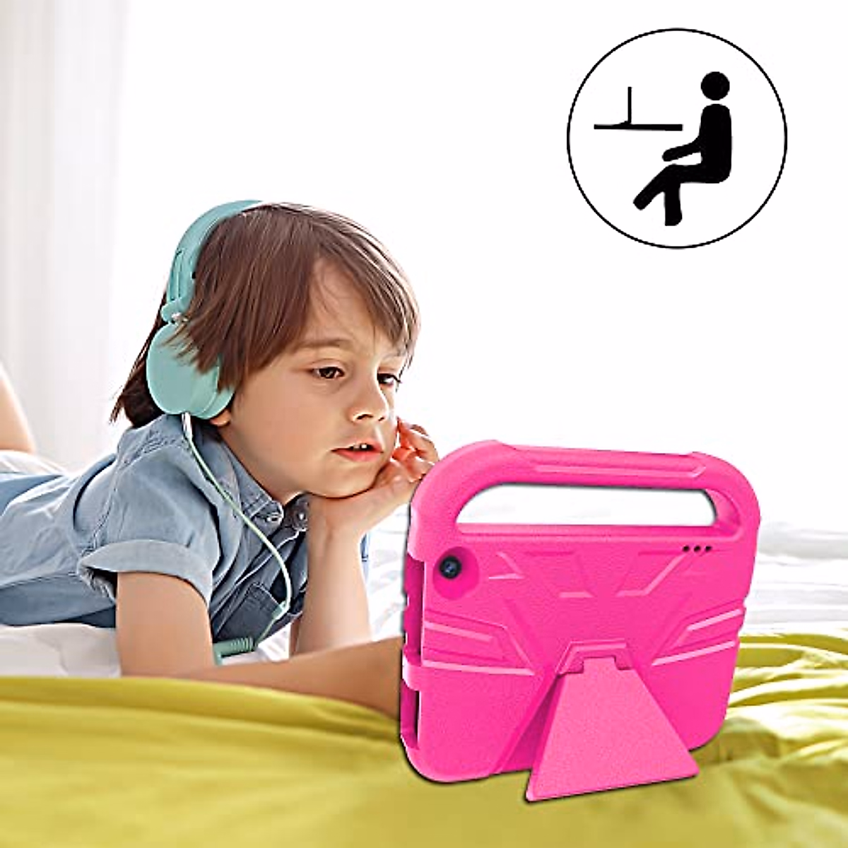 Fire 7 Tablet Case for Kids (Only Compatible 12th Generation, 2022 Release) - DJ&RPPQ Lightweight Shockproof Kid-Friendly Cover with Handle and Stand for Amazon Kindle Fire 7 Kids Tablet - Pink