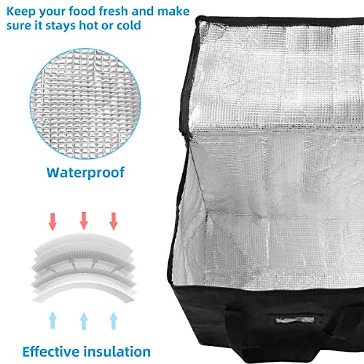 2 Pack XL-Large Insulated Grocery shopping bags, Food Delivery Bag, Durable, Heavy Duty Picnic Cooler Bag, Collapsible, Sturdy Zipper, food transport hot and cold, Reusable and Sustainable