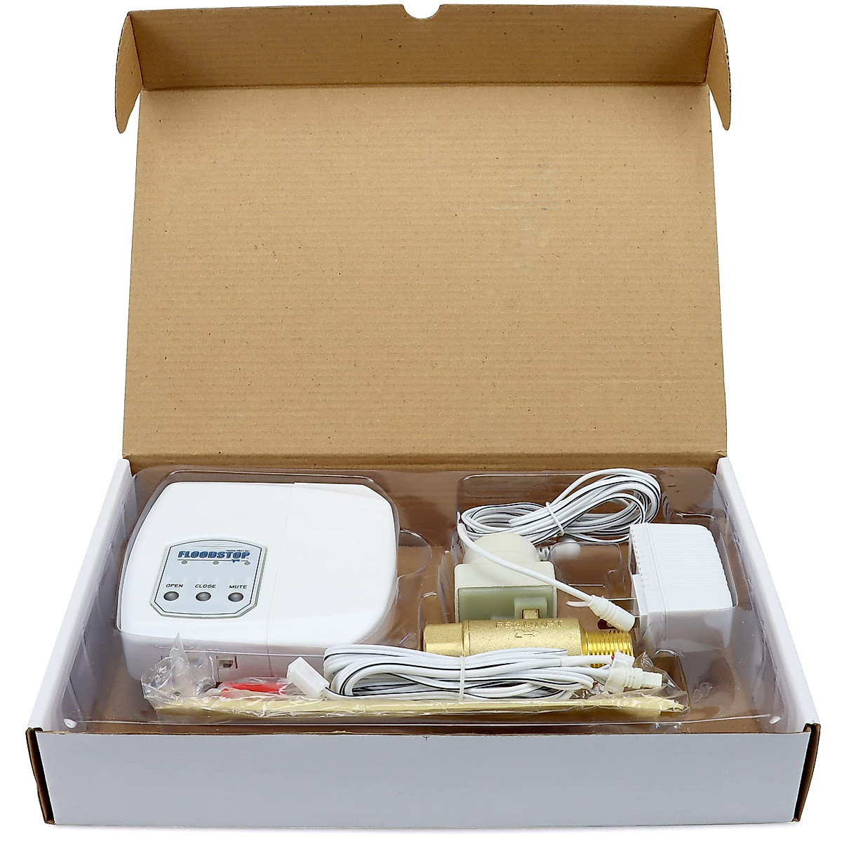 FloodStop Water Heater Leak Detector Kit with Automatic Water Shut-Off and Visual/Audible Alarms, 3/4" NPT MIP x FIP