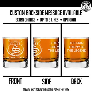 Personalized Etched 11oz Whiskey Glass - Custom Engraved Bourbon Customized Gifts for Men, Dad Scotch Drinking Birthday Glasses, Groomsmen Gifts, Liquor Cocktail Rocks Old Fashioned, Scott Monogram