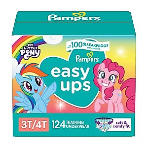Pampers Easy Ups Girls & Boys Potty Training Pants - Size 3T-4T, One Month Supply (124 Count), My Little Pony Training Underwear (Packaging May Vary)