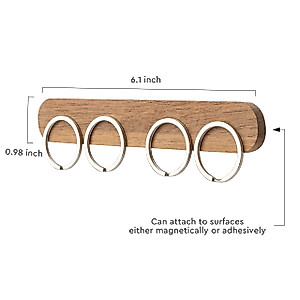 Modern Magnetic Key Holder for Wall, Solid Wood, Holds 4 Keys, and Includes 4 Metal Key Rings and Mounted by Either Magnetically or Using Self Adhesive Tape for Renter Friendly, Nail-Free Installment