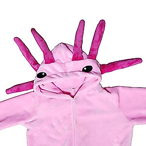 ALOVEUZ Funny Cute Axolotl Unisex Kids Animal One-Piece Cosplay Plush Onesie Costume With Axolotl Mask Pink