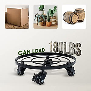 Idzo Round Heavy Duty Plant Caddy with Wheels, Cast Iron Plant Dolly, Plant Stand with Wheels, Load Capacity 180 Lbs, Repositioning Heavy Pots, Hauling Heavy Household Items, 12 Inch - Black