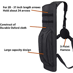 XTACER Heavy Duty Arrow Tactical Quiver Hunting Training Archery Arrow Target Quiver Holder Shoulder Bag Pouch, Back Quiver with Molle System (Black - with Molle Webbing)