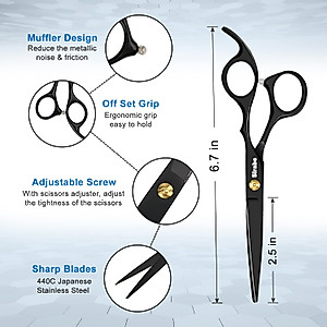 Sirabe 10 PCS Hair Cutting Scissors Set, Professional Haircut Scissors Kit with Cutting Scissors, Thinning Scissors, Comb, Cape, Clips, Black Hairdressing Shears Set for Barber, Salon, Home