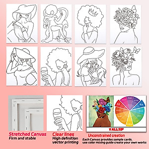 VALLSIP 8 Pack Pre Drawn Canvas for Painting for Adults Paint and Sip Party Supplies Canvas Painting Kits Stretched Canvas to Paint Games Ladies Night Art Set Anniversary Dating Game