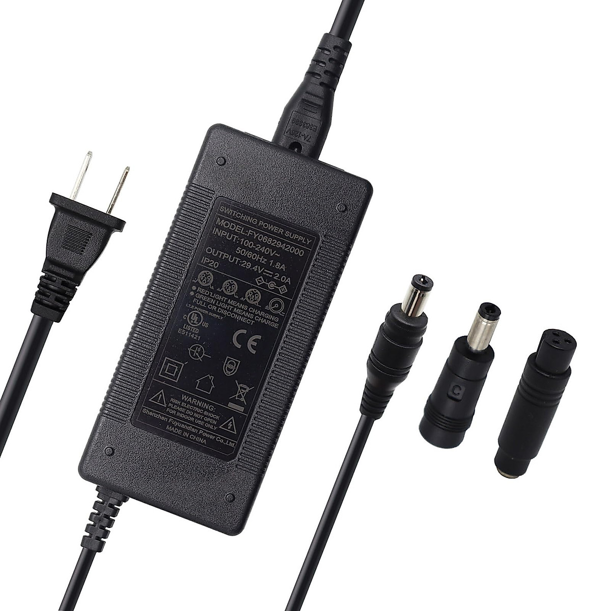 xiixtoo 29.4V 2A AC Power Supply Charger 24V 25.2V 25.9V AC-DC 5.5 x 2.1 mm Plug with 5.5 x 2.5 mm Tip for 7S 24V Lithium Battery Pack