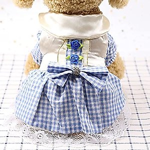 Dog Retro Lattice Skirt Princess Dress Dog Puppy Cute MultiLayers Wedding Party Dress Retro Skirt Luxury Lace Bow Flower Dress Bride Costume Petti Dress for Small Dog Cat Puppy Pet Apparel (Blue, XXL)