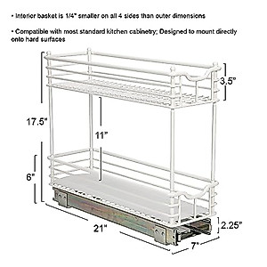 Household Essentials Glidez Multipurpose Paint-Finished Steel Pull-Out/Slide-Out Storage Organizer with Plastic Liner for Under Cabinet Use - 2-Tier Design - Fits Standard Size Cabinet or Shelf, White