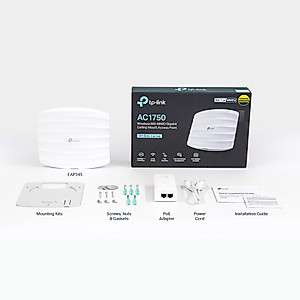 TP-Link Omada AC1750 Wireless Access Point – Seamless Roaming, Gigabit, MU-Mimo, Beamforming, Poe Powered, Free PoE Injector, Free Managing Software(Eap245) (Renewed)