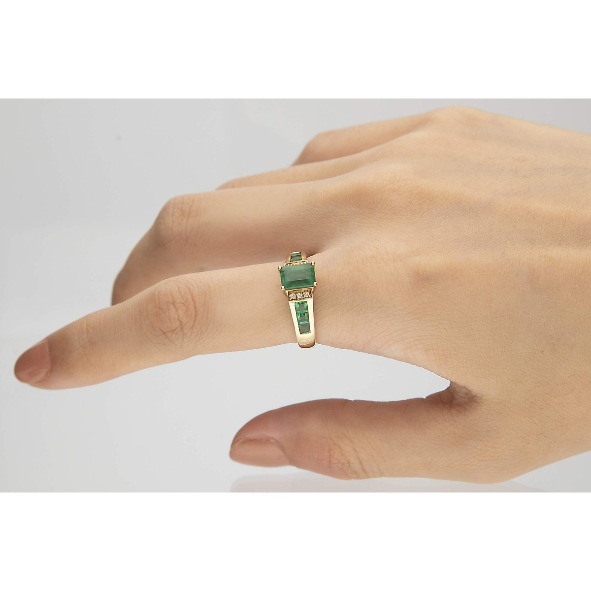 Gin & Grace 10K Yellow Gold Natural Emerald Diamond (I1,I2) Ring (Size 8) for Women Jewelry Gifts