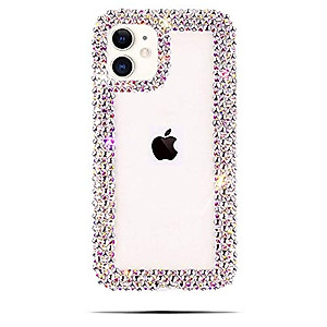Bonitec Jesiya Compatible with iPhone 12 Case 3D Luxury Glitter Sparkle Bling Case Luxury Shiny Crystal Rhinestone Diamond Bumper Clear Protective Case Cover Clear for Women
