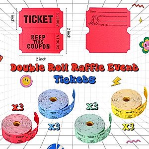 Teling 12 Roll Raffle Tickets Bulk, 12000 Double Roll Tickets, Consecutively Numbered 50/50 Raffle Tickets for Events Raffle Concert Fundraiser Party Carnival Auctions, 1000 Tickets Each Roll, 4 Color