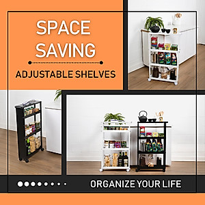 Slim Rolling Storage Cart with Wheels & Adjustable Shelving - Durable Metal Space-Saving 4 Tier Rolling Cart Ideal Kitchen - Narrow Bar Cart, Spice Rack, Utility Cart, Coffee Cart for Kitchen - WHITE