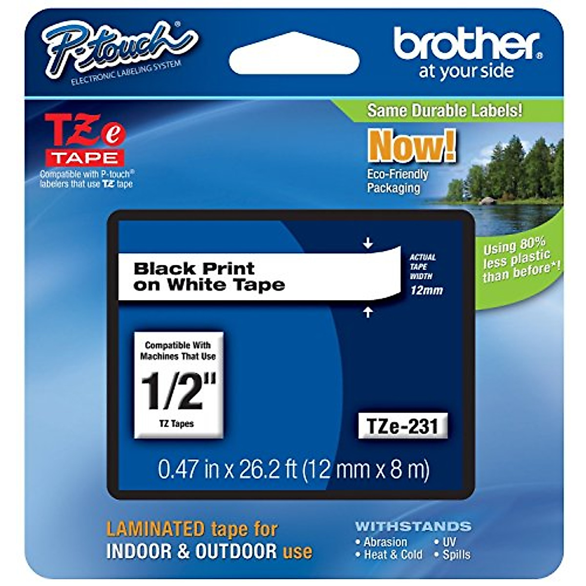 4 Pack Brother P-touch ~1/2" (0.47") Black on White Standard Laminated Tape - 26.2 ft. (8m)