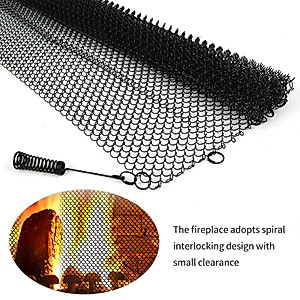 Copgge Fireplace Mesh Screen Curtain 2 Replacement Black Metal Hanging Mesh Curtain Fireplace Spark Guard Iron Mesh Fireplace Cover Fireplace Safety Mesh 24" High X 24" Wide with Pulls