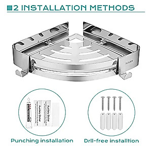 Misounda Shower Rack, Corner Shower Caddy with 4 Hooks - 2 Pack, No Drilling Wall Mounted Shower Caddy, Shower Organizer for Bathroom Storage - Small