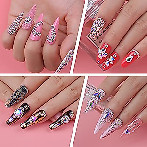 Nail Art Rhinestones Kit HUETFAT 120Pcs Multi Shapes Glass Crystal Ab nail Stones Nail Jewels + Flatback Nail Gems Rhinestones for Nails 2400Pcs With Pick Up Tweezer and Wax Pencil (120+2400pcs)