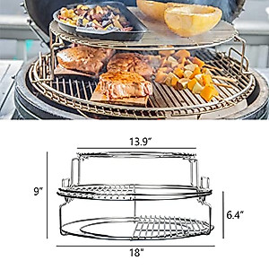 Burly grill Eggspander Kit for Large Big Green Egg, Eggspander 5 Piece Kit Conveggtor Basket Stainless Steel Grill Stack Rack with Removable Cooking System Expander Rack Replacement Kit