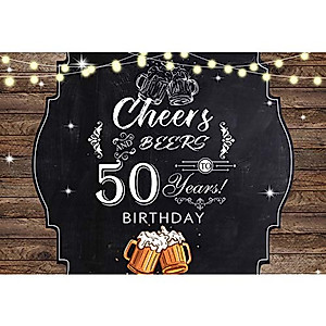 OERJU 6x4ft Happy 50th Birthday Backdrop Wooden Plank Cheers and Beers 50 Years Birthday Background for Photography 50th Birthday Party Decor Banner for Men