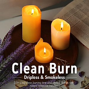 Natural Beeswax Pillar Candles 4 Packs, 140 Hours Burn Time, 100% Pure Beeswax Candles for Emergency Prayer Home Deco, Bees Wax Candles for Relax, Smokeless & Dripless [2x4 inch]