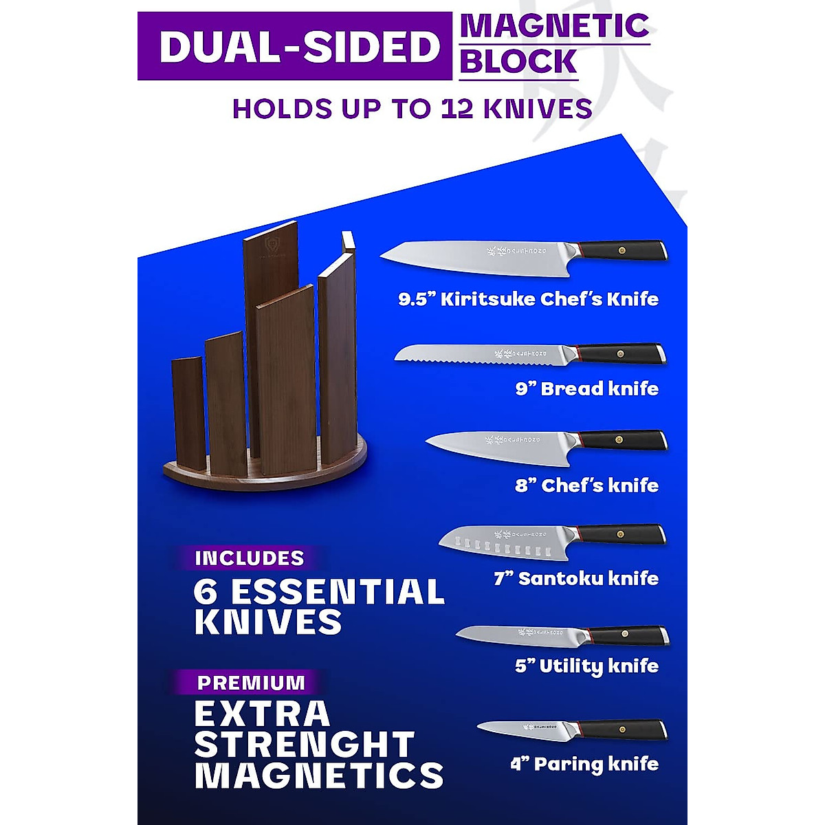 DALSTRONG Knife Block Set - 6-Piece - Magnetic Knife Stand - Phantom Series - Japanese High-Carbon AUS8 Steel - Knife Kitchen Set - Pakkawood Handle