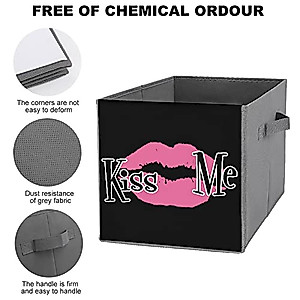 Kiss Me Storage Bins Cubes Foldable Fabric Organizers with Handles Clothes Bag Book Box Toys Basket for Shelves Closet 10.6"