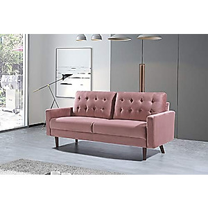 Container Furniture Direct Celestina Mid Century Modern Velvet Upholstered Living Room Sofa, 74.8", Rose