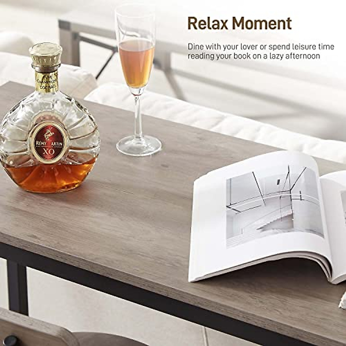 IINE'a 3 Piece Pub Dining Set,Bar Table and Chairs Set with Small Rectangle Bistro Table and 2 PU Upholstered Stools with Backrest, Counter Height Bar Table Set for Kitchen, Dining Room,Breakfast Nook