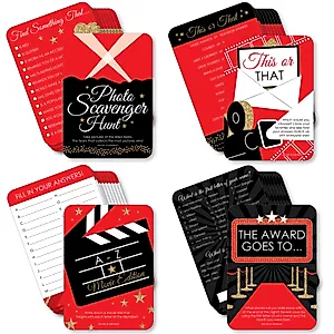 Big Dot of Happiness Red Carpet Hollywood - 4 Movie Night Party Games - 10 Cards Each - Gamerific Bundle