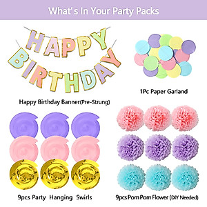 LITAUS Macaron Birthday Decorations - Pack of 20 | Happy Birthday Banner, Tissue Paper, Swirls, Garland | Birthday Decorations for Women | Birthday Party Decorations | Happy Birthday Decorations