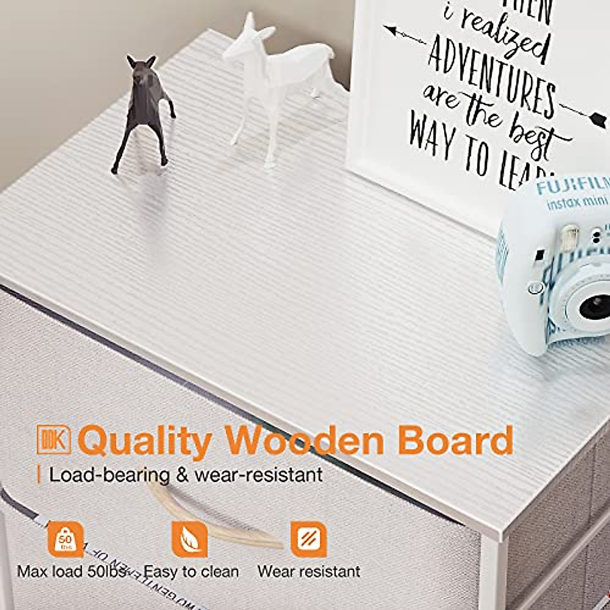 ODK Dresser with 4 Drawers Tall Fabric Storage Tower Organizer Unit for Bedroom Chest for Hallway Closet Easy Assembly Steel Frame and Wood Top, Light Grey