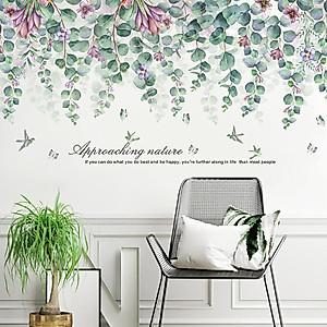 Prabahdak Green Leaves Wall Stickers Flowers Vine Wall Decal Stickers DIY Removable Quotes Floral Wall Decor for Living Room Bedroom Kitchen Playroom Nursery Room Decoration