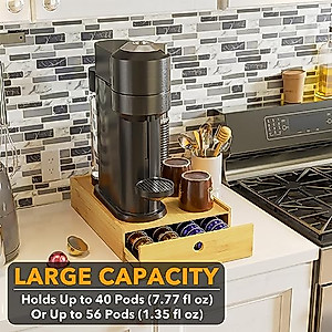 SpaceAid Bamboo Coffee Pod Holder Drawer Storage for Nespresso Vertuo Capsule, Pods Holder Organizer Tray for Nespresso Vertuo Holders, Compatible with 40 Big or 56 Small Vertuoline Pods (Natural)