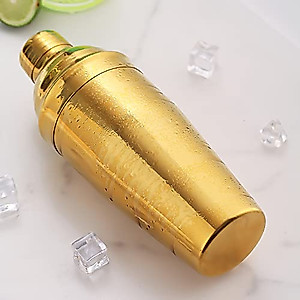 Kyraton Gold Cocktail Shaker, Professional Grade Martini Shaker, Titanium Golden Plating Premium Stainless Steel Cocktail Shaker, Bar Accessories for Home Bars 24 oz Total Capacity