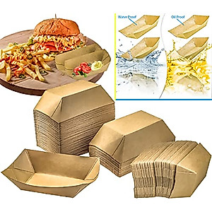 MotBach 300 Pack 1/2 Lb Paper Food Boat Trays Disposable Small Paper Boats, Mini Kraft Paper Food Trays Paper Food Serving Boat Tray Basket for Snacks Tacos Popcorn BBQ Sauce Fries Nacho