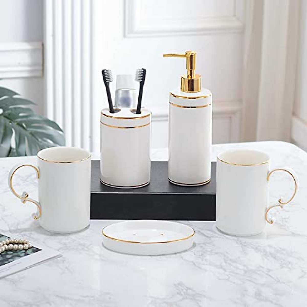 DVTEL Bathroom Five-Piece Set, Wash and Gargle Set, Simple Couple, Brush Teeth, Gargle Cup, Ceramic Bathroom Supplies