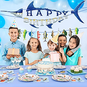 WERNNSAI Fishing Happy Birthday Party Banner - Gone Fishing String Hanging Banner with Pre-strung Fishing Banner Supplies for Boys Litter Fisherman Birthday Party Hanging Wall Decorations