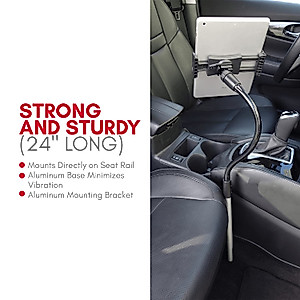 Macally Car Seat Rail Mount - Super Secure Tablet Mount for Car and Floor Mount Phone Holder - Adjustable Gooseneck iPad Mount for Truck and Any Vehicle - Works with All iPad, iPhone, Tablets