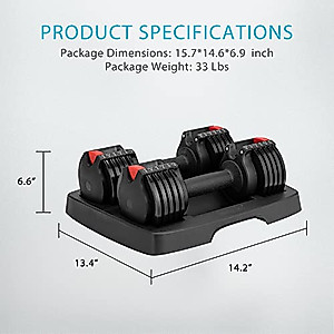 VIVOHOME 2.5 lbs to 15 lbs Adjustable Weights Dumbbells Set of 2 with Anti-Slip Handle and Tray Multiweight Options Workout Equipment for Men Women Home Gym Office