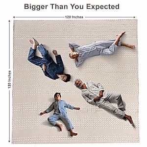 PHF 100% Cotton Waffle Blanket Oversized King 120"x120", Lightweight Breathable Extra Large 10'x10' Blankets for Bed, Giant Big Luxury Aesthetic Woven Bedding for Home Decor, Oatmeal