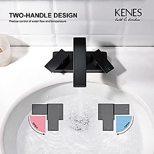 KENES Black 2 Handle Bathroom Sink Faucet Matte Black 4 Inch Centerset Bathroom Faucet Modern Vanity Faucet 3 Holes Lavatory Faucet with Lead-Free Supply Hose, KE-9051-2