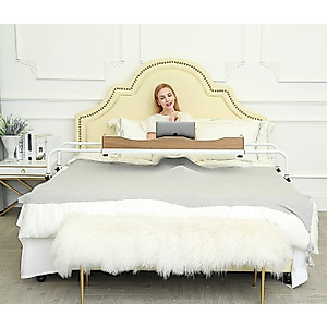 UNICOO - Overbed Table with Wheels for Full/Queen/King Beds Height&Width Adjustable Rolling Bed Desk Rolling Medical Table (Ancient Oak - 202)