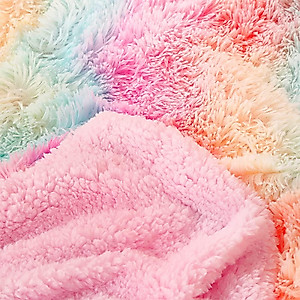 DANGTOP Faux Fur Throw Blanket, Tie Dye Fluffy Blanket, Super Soft Rainbow Blanket for Girls, Luxury Cozy Warm Plush Thick Sherpa Throws for Bed Couch Living Room (Rainbow, 50X60 inches)