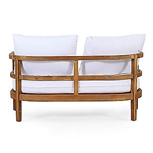Christopher Knight Home Ellendale Loveseat and Coffee Table Set, White + Teak