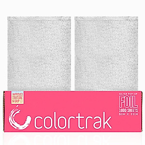 Colortrak Embossed Sheets Silver Aluminum Foil Pop-up Dispenser, 1000 Pre-cut Sheets Non-slip Textured Silver 5 x 11 Sheets for Hair Foil Coloring and Highlighting Sheet Applications