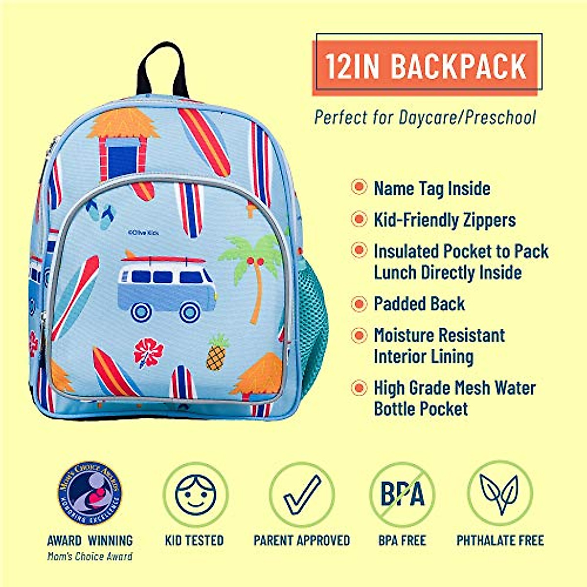 Wildkin 12 Inch Backpack Bundle with Insulated Lunch Box Bag (Surf Shack)