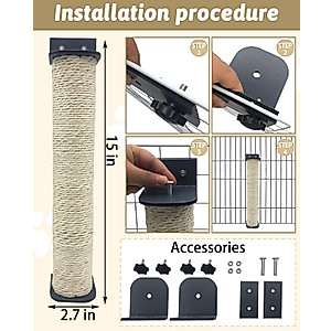 VCEPJH 2 Pcs Cat Scratching Post for Crate Cage Mounted Cat Scratcher Natural Sisal Scratch for Scratching and Climbing Furniture 15x2.7inches (White)